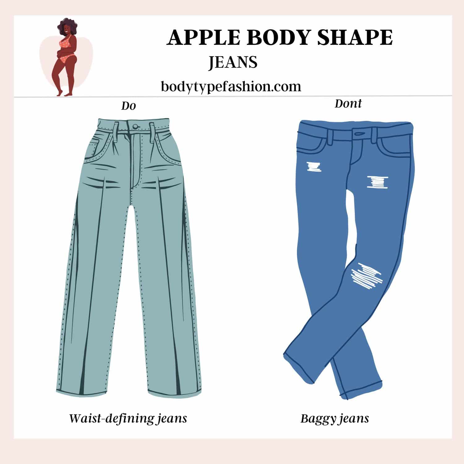 How to Choose Jeans for the Apple Body Shape - Fashion for Your Body Type