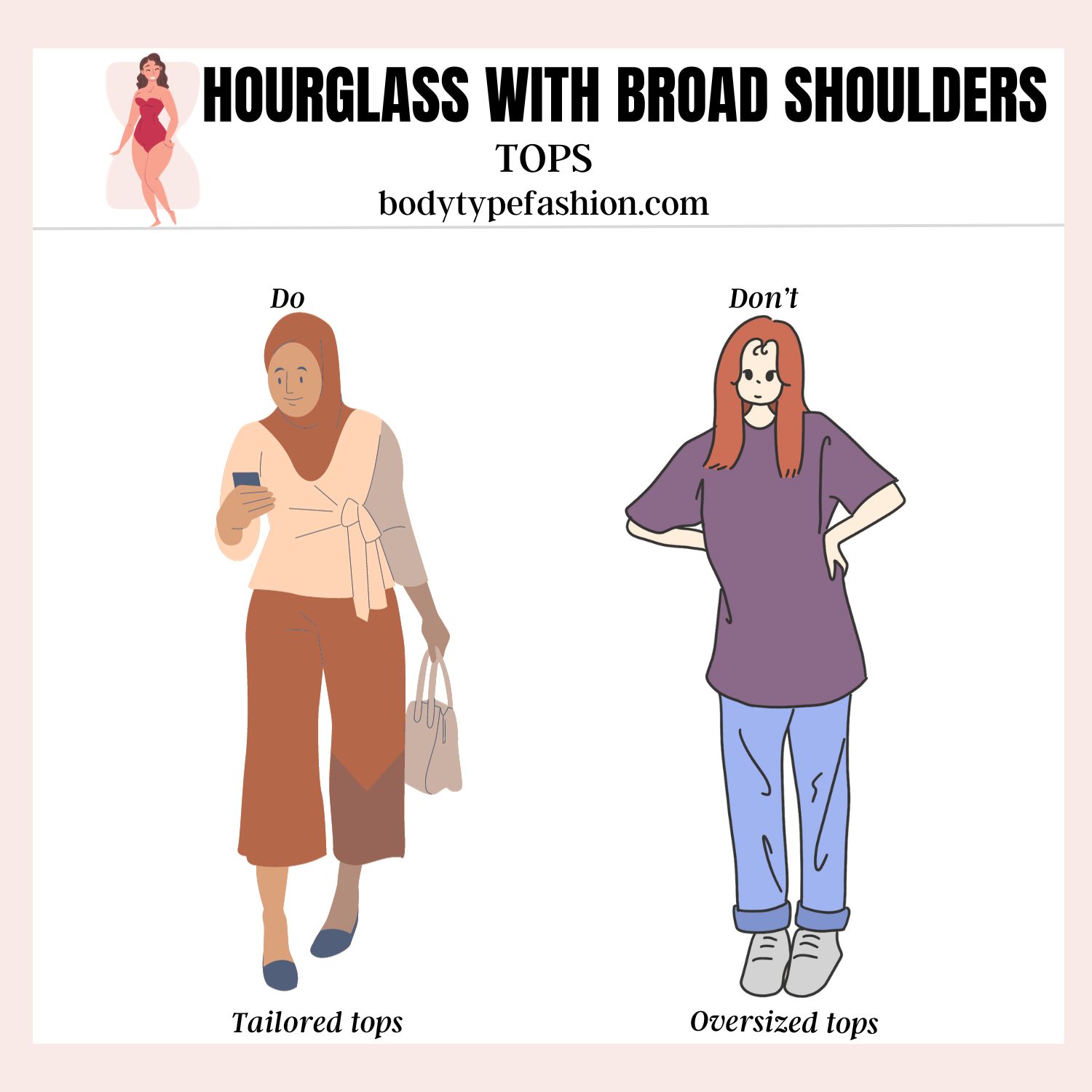 Hourglass with broad shoulders - Fashion for Your Body Type