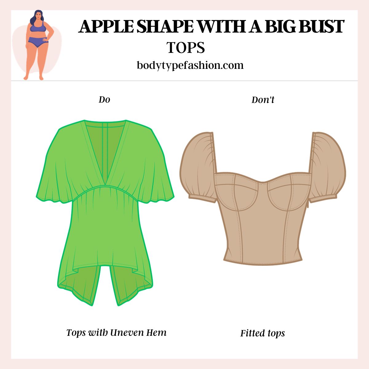How to dress apple shape with a big bust - Fashion for Your Body Type