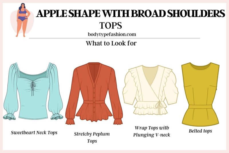 How to dress apple shape with broad shoulders - Fashion for Your Body Type
