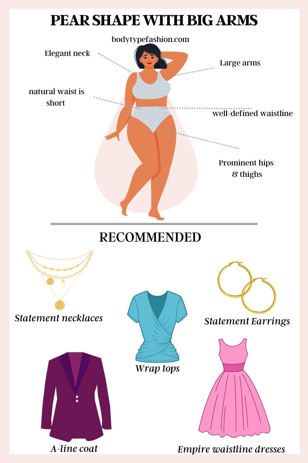 How to Dress the Pear Shape with Big Arms - Fashion for Your Body Type