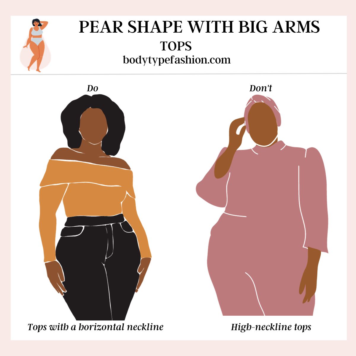 How to Dress the Pear Shape with Big Arms - Fashion for Your Body Type