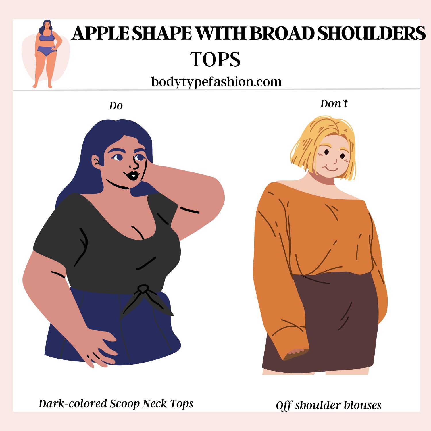 How to dress apple shape with broad shoulders - Fashion for Your Body Type