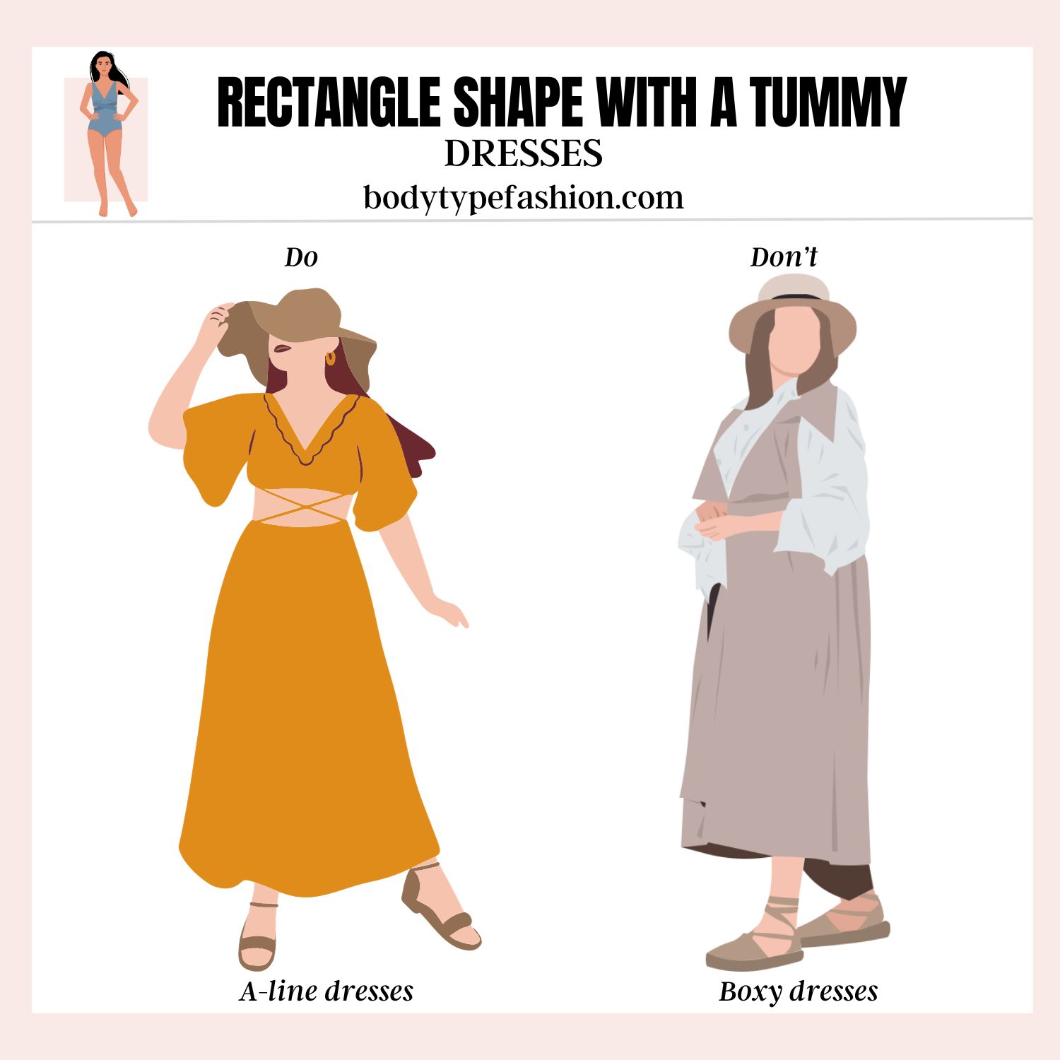 How to Dress Rectangle Shape with a Tummy - Fashion for Your Body Type