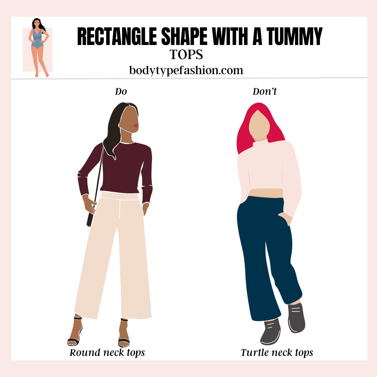 How to Dress Rectangle Shape with a Tummy - Fashion for Your Body Type